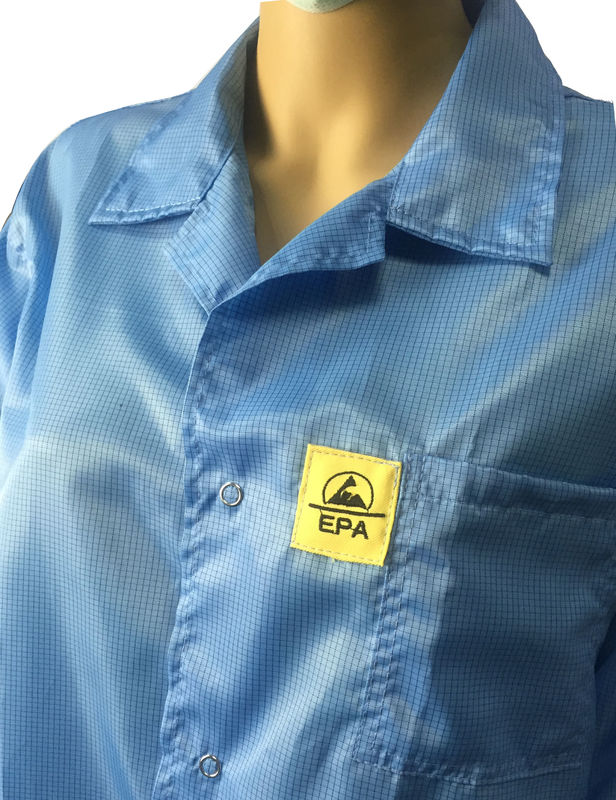 Static Dissipative ESD Jackets 2.5mm Grid White And Blue For EPA Clean Room