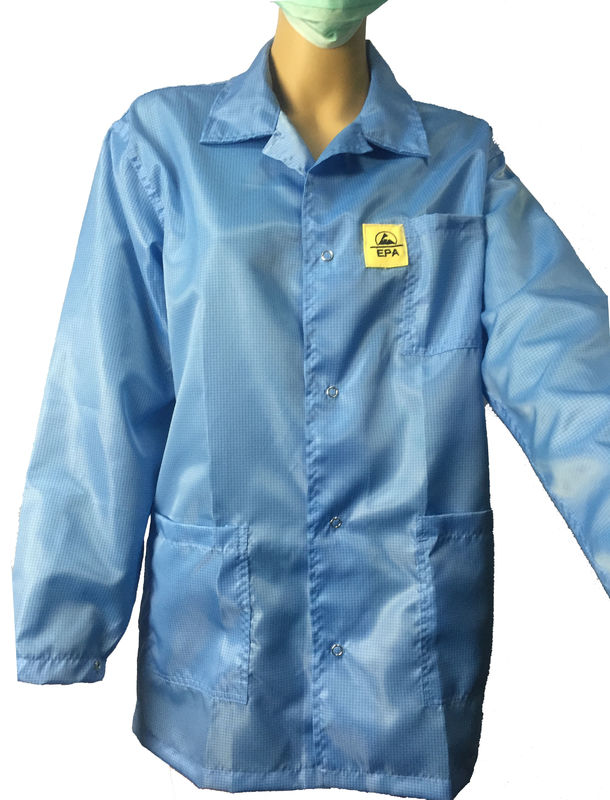 Static Dissipative ESD Jackets 2.5mm Grid White And Blue For EPA Clean Room