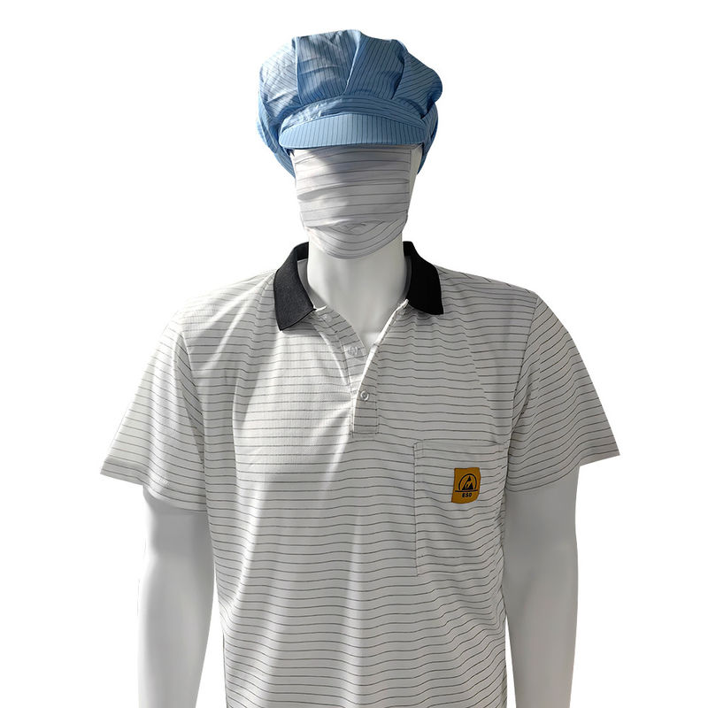 ESD T-Shirts White 7MM Stripe 99% Polyester+1% Conductive Silk Knitting ...