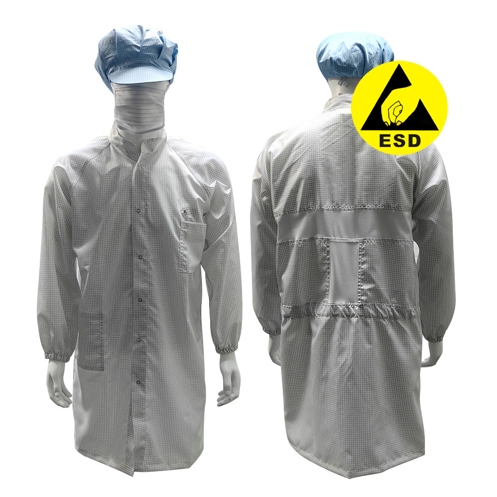 5mm Grid ESD Antistatic Safety Coat Breathable Mesh Back For Cleanroom