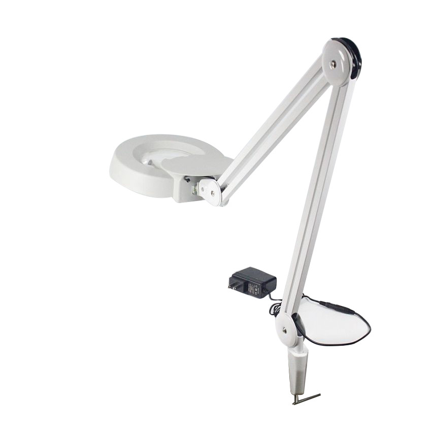LED Illuminated Magnifying Lamp Spring Internal Clamp Base 5 Inch Lens ...