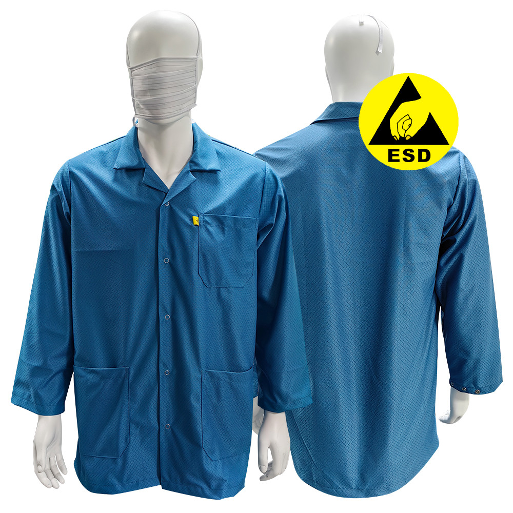 Blue Washable Cleanroom ESD Smock Antistatic Clothes Garment with 96% ...