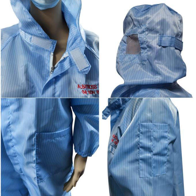Cleanroom Raglan Sleeves Zipper Closure 5mm Stripe ESD Smock With Hood