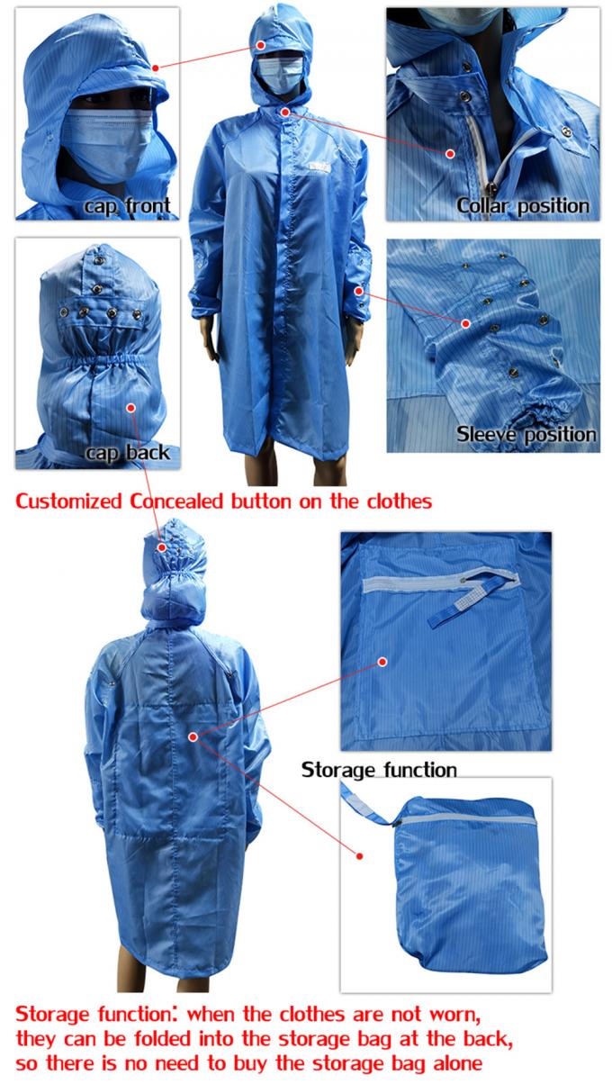 Cleanroom 5mm Stripe ESD Smock Lab Coat Built In Storage Bag