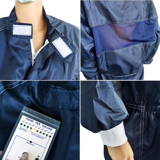 5mm Grid Dark Blue ESD Cleanroom Jumpsuit Coverall For Electronics ...