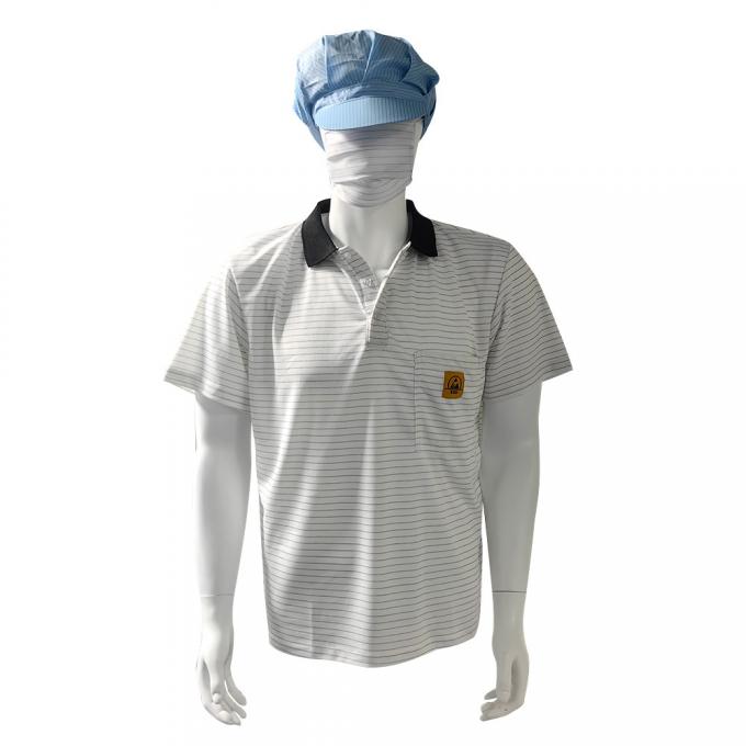 7MM Stripe White Silk Knitting ESD Anti Static POLO T-Shirts 99% ...