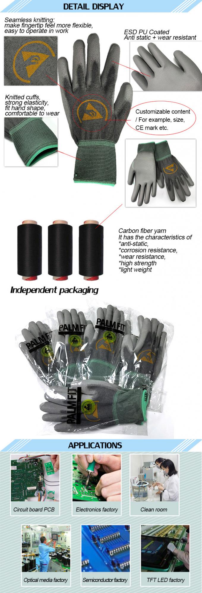 Ergonomic Anti Slip ESD Antistatic PU Palm Fit Gloves