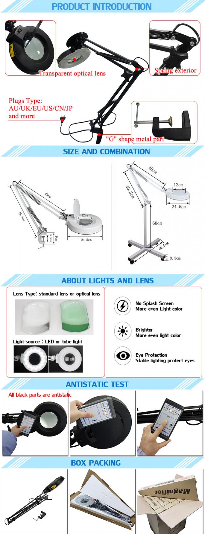 ESD Antistatic LED Magnifier Magnifying Lamp For Electronic Industry