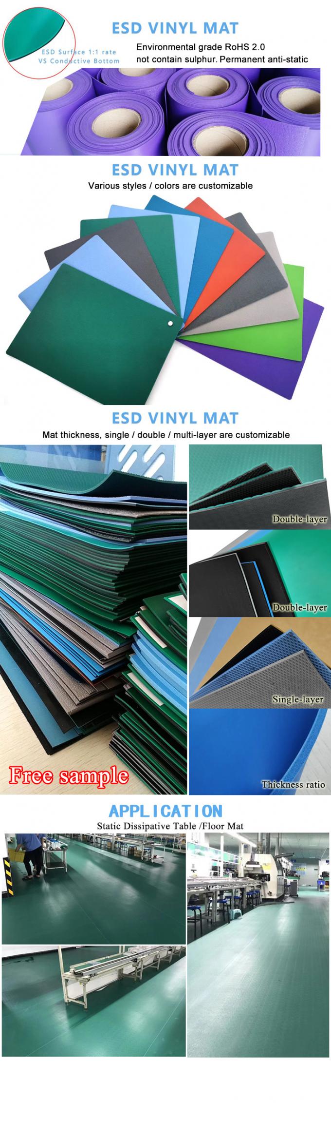 Flame Resistant Blue ESD Mat Antistatic PVC Mat For Workshop Flooring